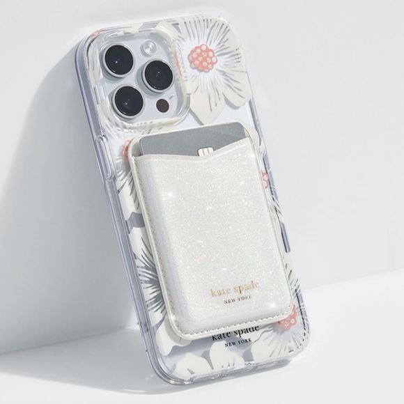 kate spade | Accessories | Kate Spade White Glitter Magnetic Magsafe Logo Phone Wallet Card Case ...